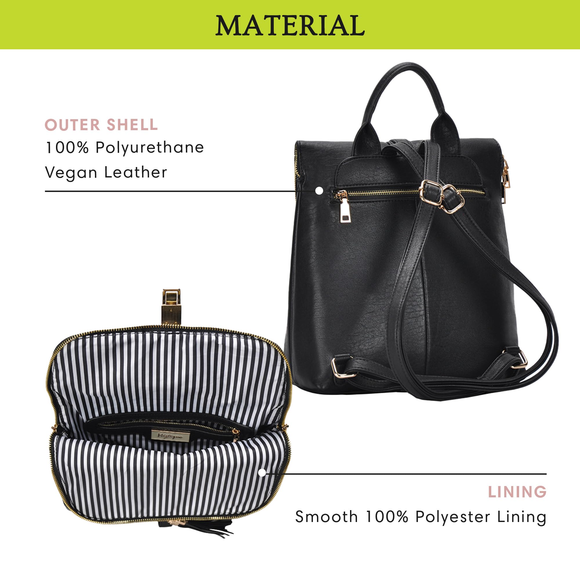 Miztique The Diana Backpack Purse for Women, Flap Over Tote Bag, Soft Vegan Leather - Black