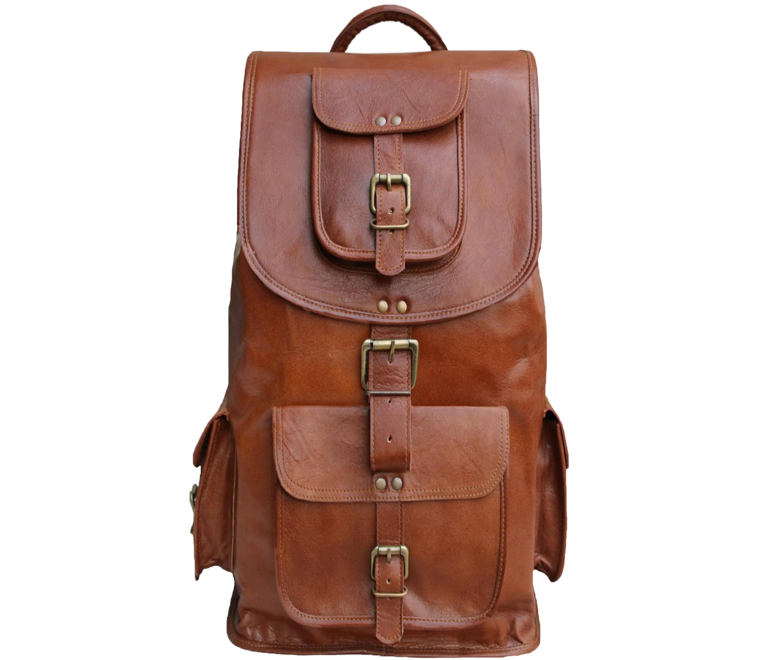 21" Brown Leather Backpack Vintage Rucksack Laptop Bag Water Resistant Casual Daypack College Bookbag Comfortable Lightweight Travel Hiking/picnic For Men