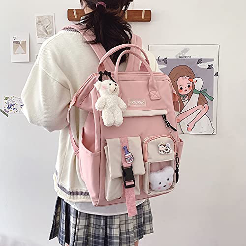 Kawaii Backpack with Kawaii Pin and Accessories Backpack Cute Aesthetic Backpack Cute Kawaii Backpack for School (Pink)
