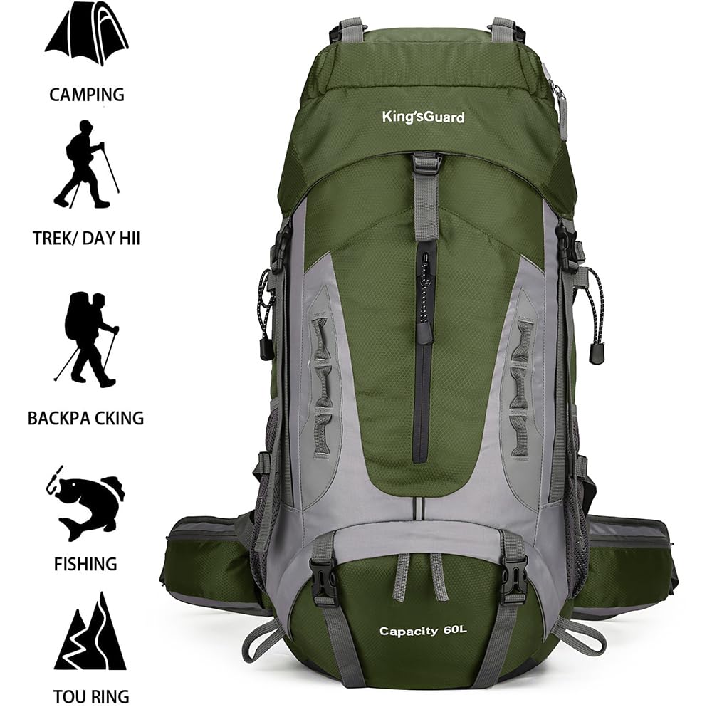 King'sGuard 40L Hiking Backpack Men Women Travel Backpack Waterproof Climbing Daypack with Rain Cover for Mountaineering Backpacking (Dark-Blue)