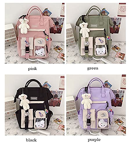 Kawaii Backpack with Kawaii Pin and Accessories Backpack Cute Aesthetic Backpack Cute Kawaii Backpack for School (Pink)