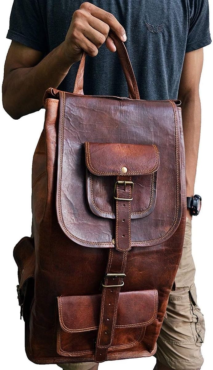 21" Brown Leather Backpack Vintage Rucksack Laptop Bag Water Resistant Casual Daypack College Bookbag Comfortable Lightweight Travel Hiking/picnic For Men