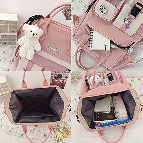 Kawaii Backpack with Kawaii Pin and Accessories Backpack Cute Aesthetic Backpack Cute Kawaii Backpack for School (Pink)