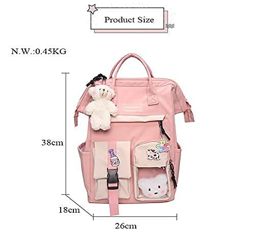 Kawaii Backpack with Kawaii Pin and Accessories Backpack Cute Aesthetic Backpack Cute Kawaii Backpack for School (Pink)