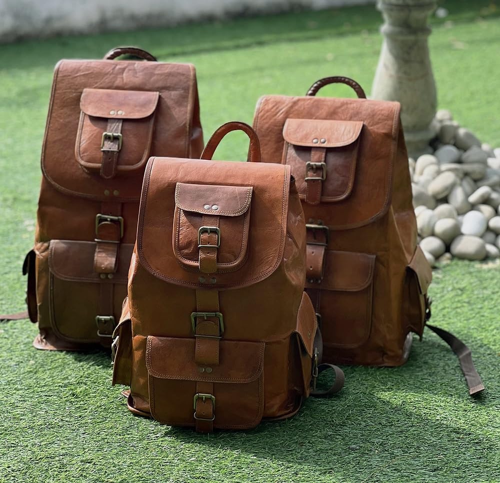 21" Brown Leather Backpack Vintage Rucksack Laptop Bag Water Resistant Casual Daypack College Bookbag Comfortable Lightweight Travel Hiking/picnic For Men