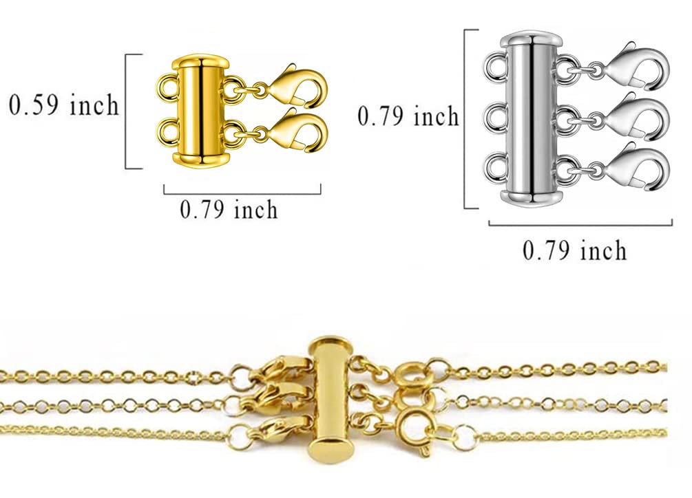 Dailyacc Layered Necklace Clasps,4 Pieces 2 Size Slide Clasp Lock Necklace Connector for Multi Strands Slide Tube Clasps
