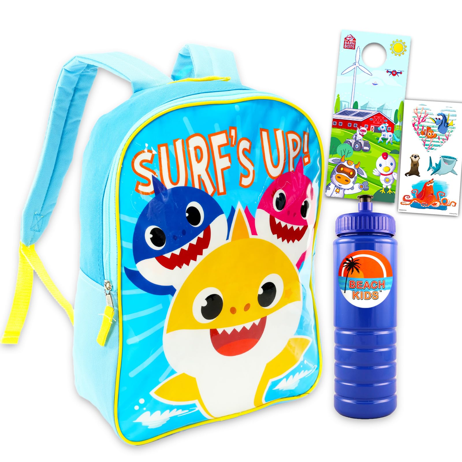 Fast Forward Baby Shark Backpack for Toddlers, Kids - Baby Shark School Supplies Bundle with 15” Baby Shark School Bag Plus Stickers, Water Bottle, Backpack Clip, and More (Baby Shark Travel Bag)