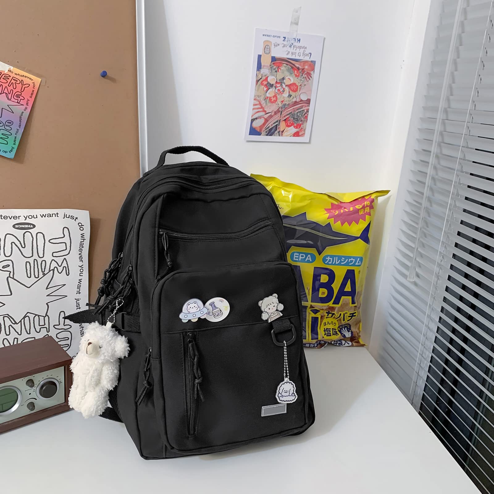 Cute School Backpack for Teen Elementary Girls Bookbag Bear Aesthetic Pink Backpacks