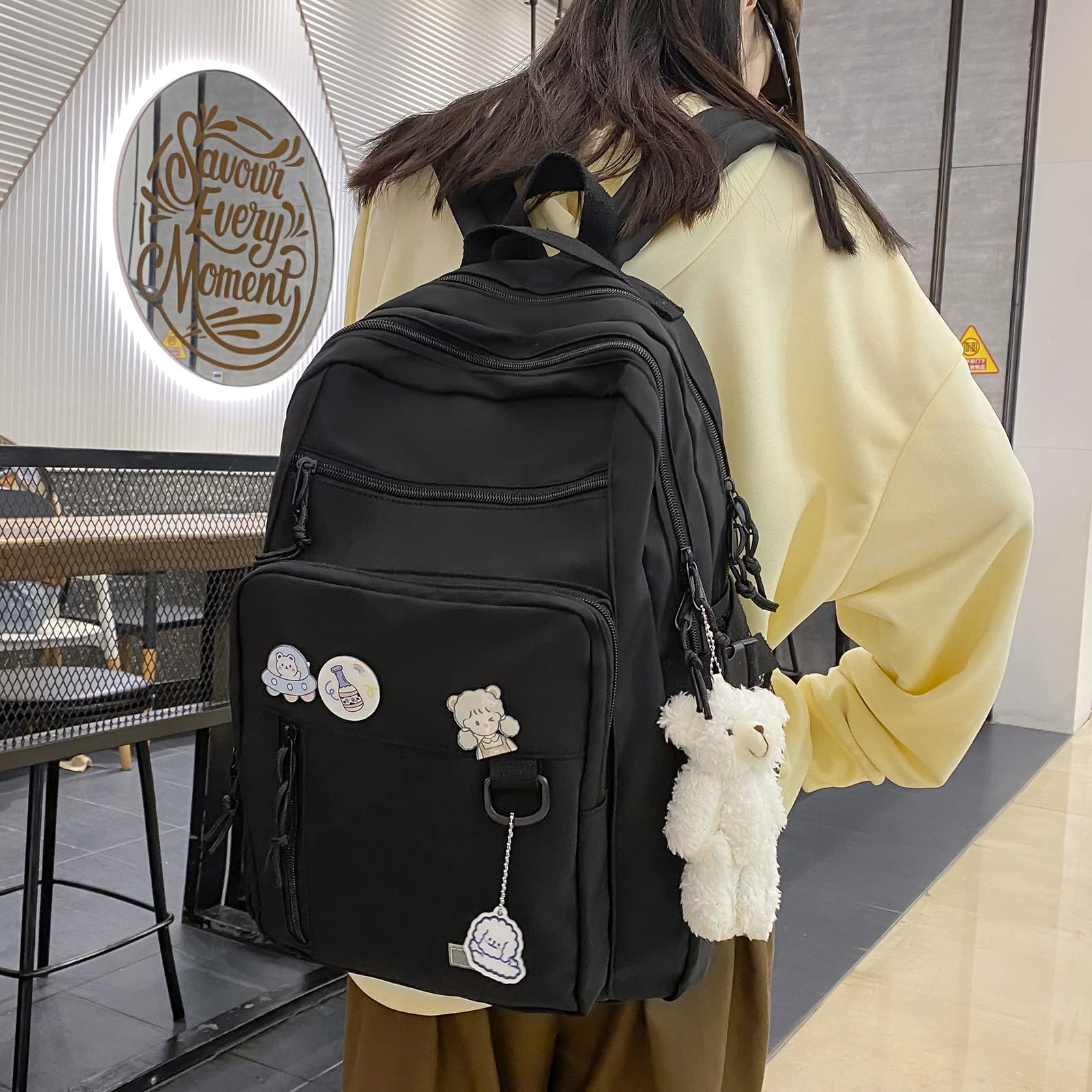 Cute School Backpack for Teen Elementary Girls Bookbag Bear Aesthetic Pink Backpacks