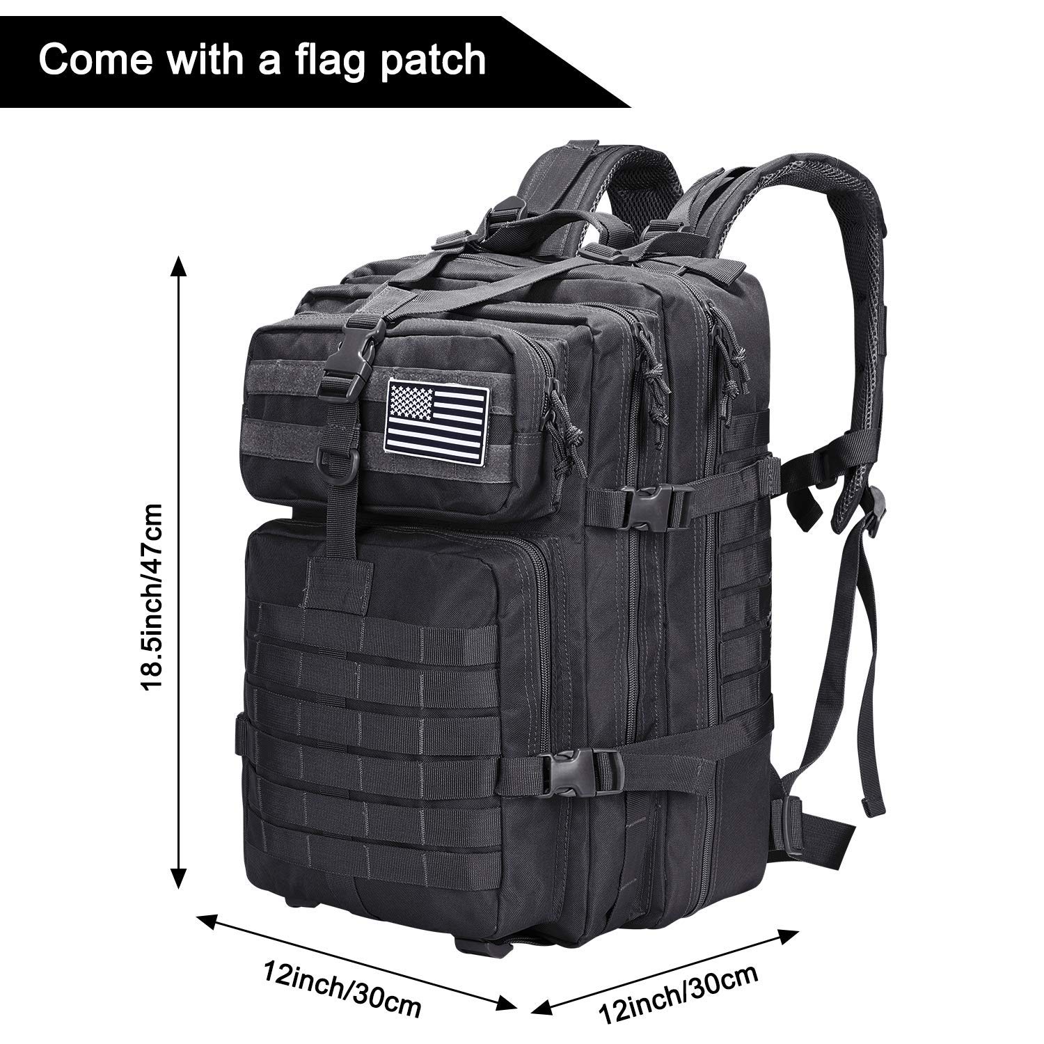 Prospo 40L Military Tactical Shoulder Backpack Assault Survival Molle Bag Pack Fishing Backpack for Tackle Storage (Black + Khaki)