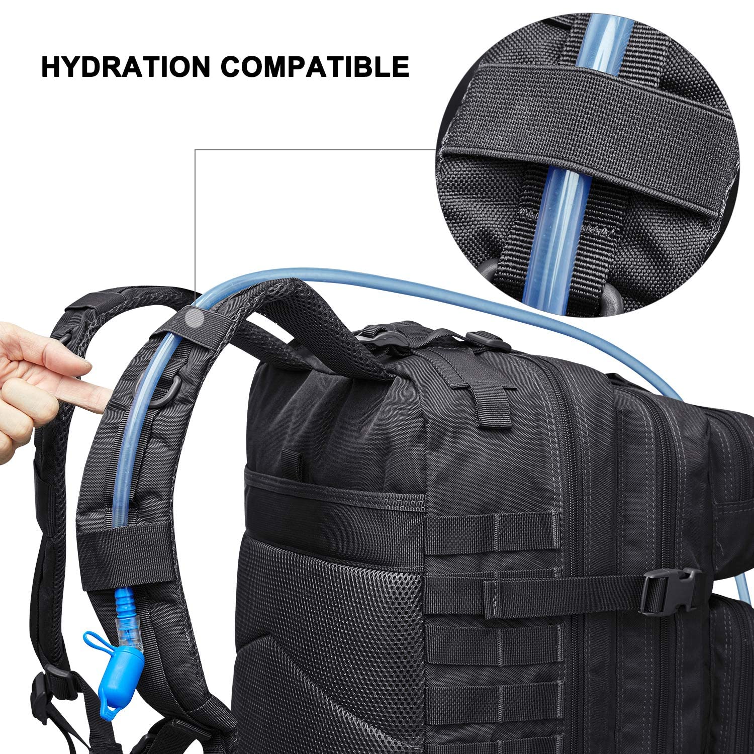 Prospo 40L Military Tactical Shoulder Backpack Assault Survival Molle Bag Pack Fishing Backpack for Tackle Storage (Black + Khaki)