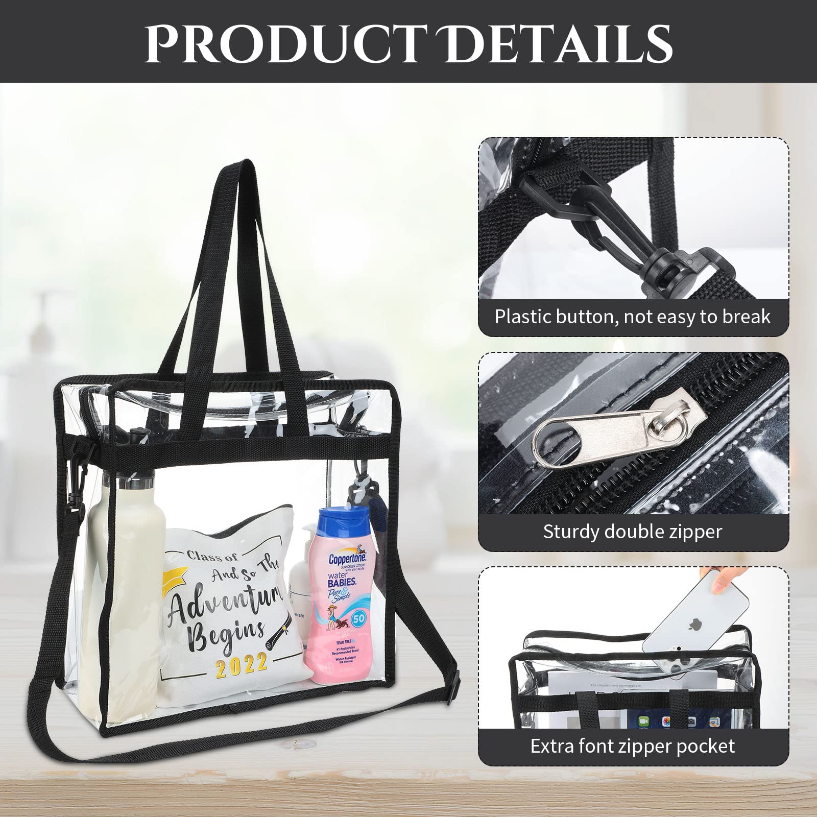 3 Pcs Clear Backpack Stadium Approved Transparent Backpack Clear Tote Bag with Zipper See Through PVC Messenger Handbag Stadium Approved Purse Transparent Crossbody Bags with Adjustable Strap for Work