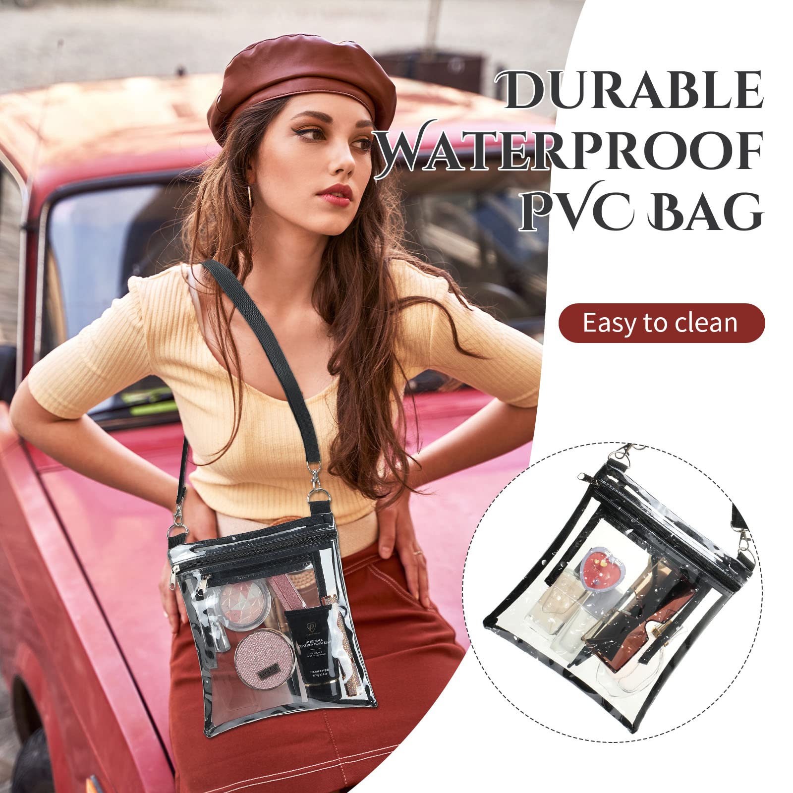 3 Pcs Clear Backpack Stadium Approved Transparent Backpack Clear Tote Bag with Zipper See Through PVC Messenger Handbag Stadium Approved Purse Transparent Crossbody Bags with Adjustable Strap for Work