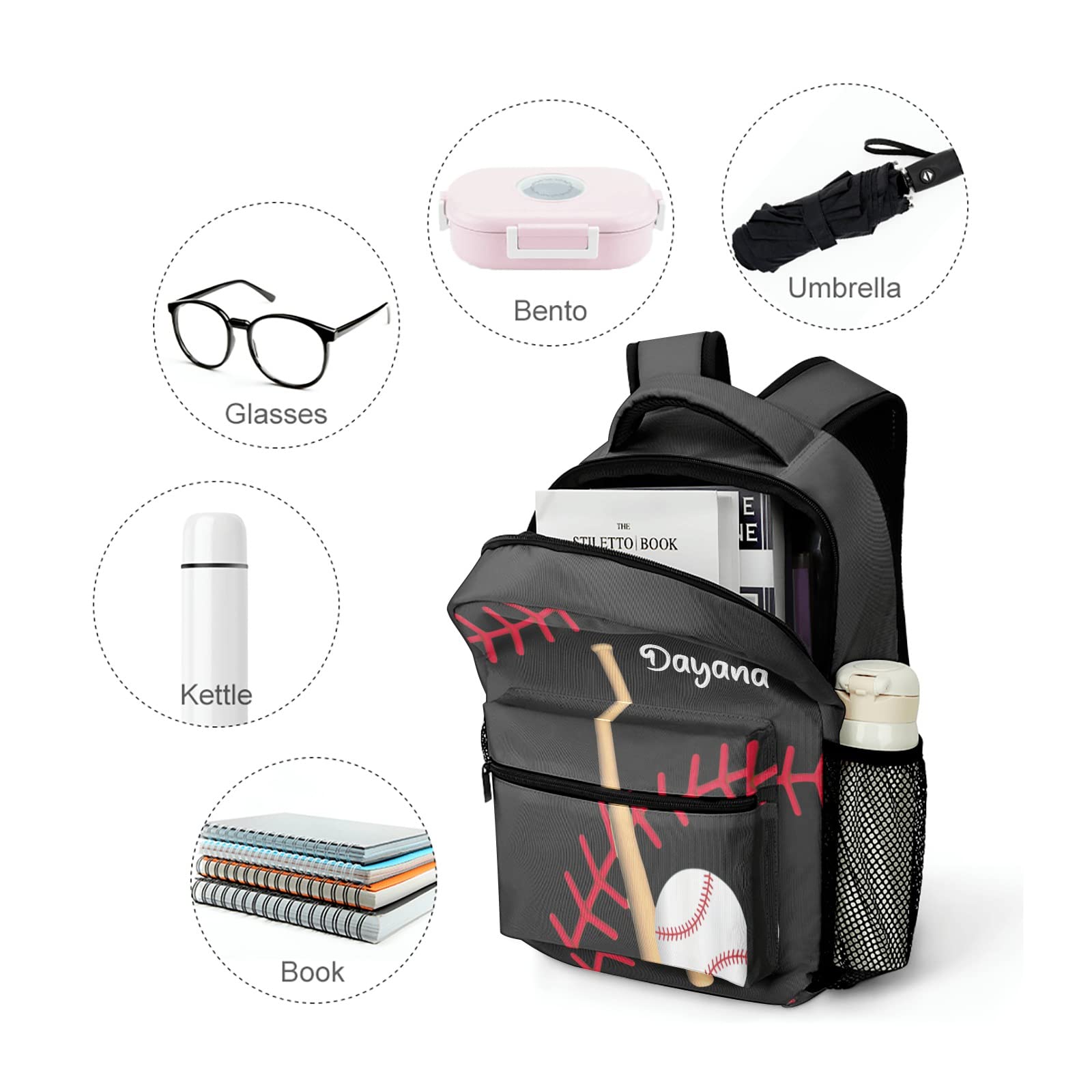 XOZOTY Ball Baseball Number Custom Name Boys and Girls Daily Bag Multi-Function Casual Sport Backpack