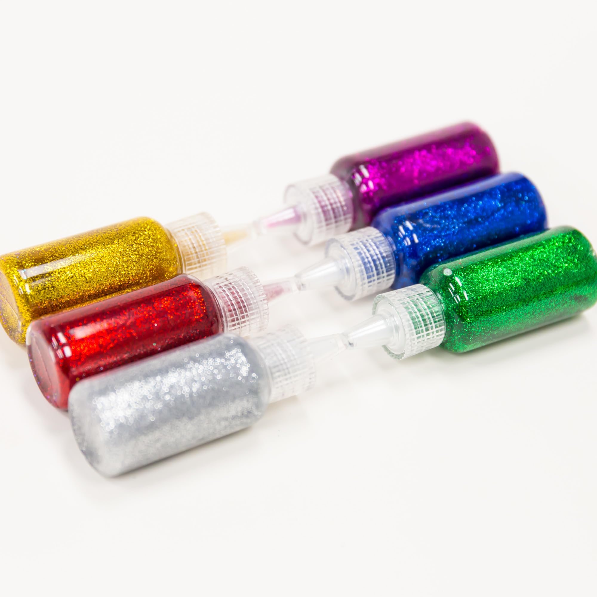 BAZIC Products 6 Color Glitter Glue Set 20 Milliliter Bottles - Classic Colors - Green, Gold, red, Silver, Blue, and Purple