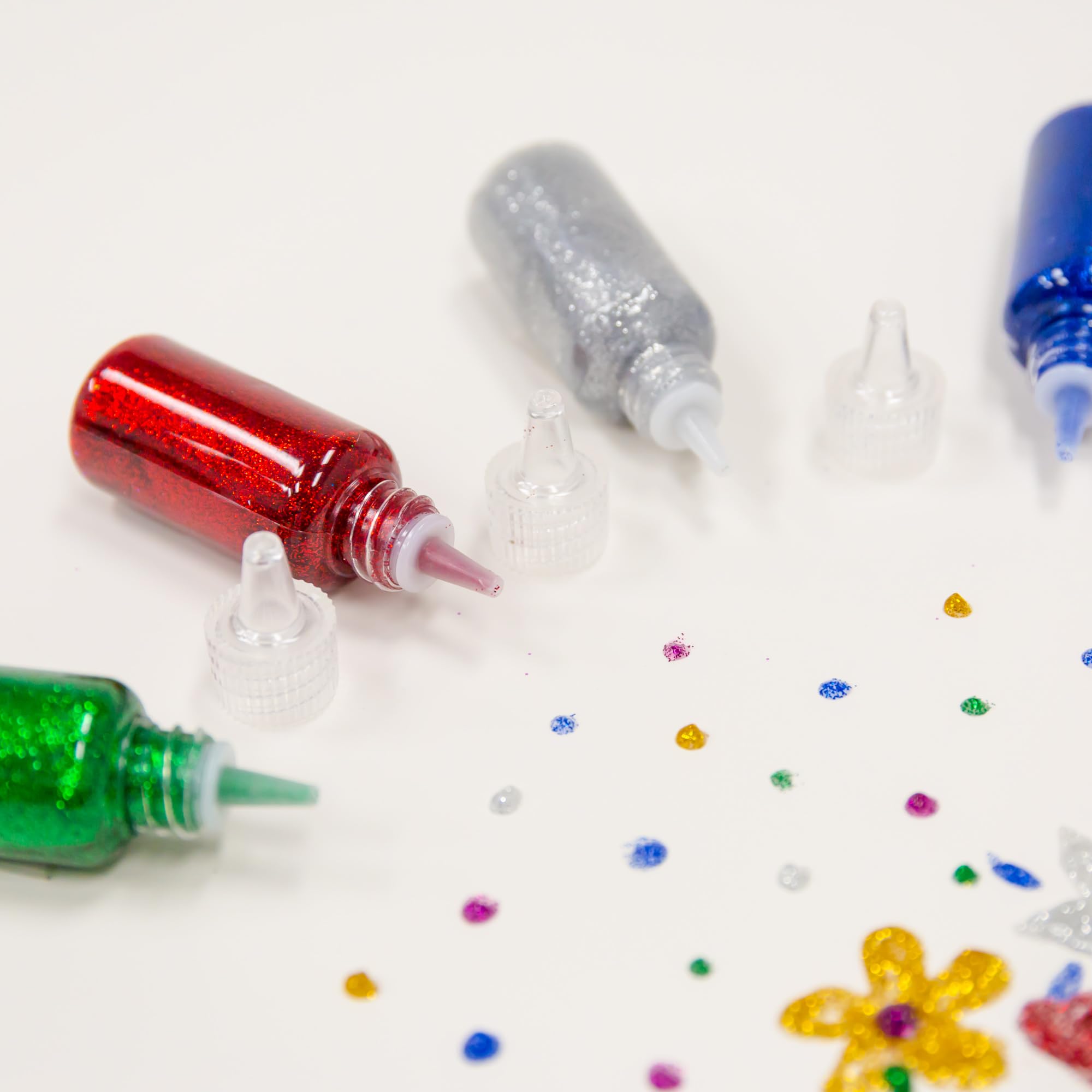 BAZIC Products 6 Color Glitter Glue Set 20 Milliliter Bottles - Classic Colors - Green, Gold, red, Silver, Blue, and Purple
