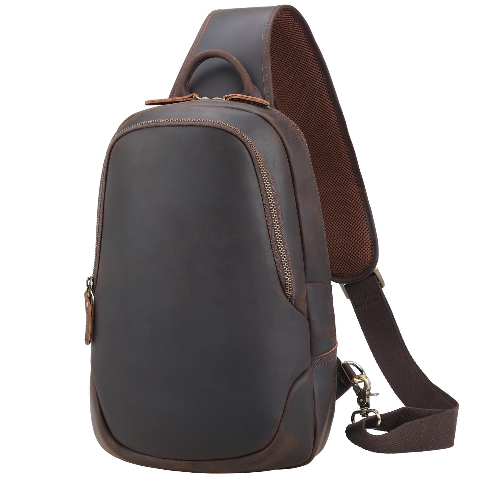 TIDING Men's Vintage Leather Crossbody Sling Bag Outdoor Travel Chest Bag Shoulder Daypack Fits 12.9" iPad