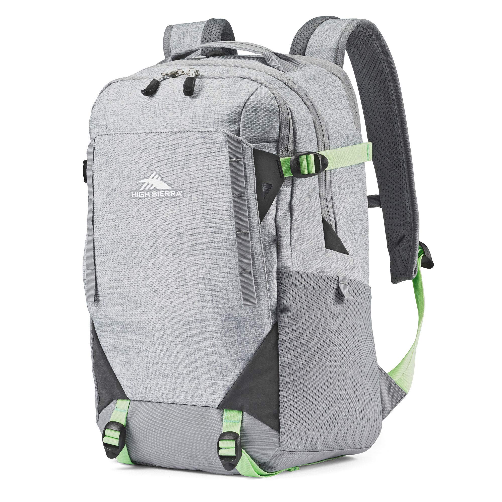 High Sierra Takeover Kids/Adults Backpack with Laptop Pocket, Drop Protection Pocket, Tablet Sleeve, and 360 Reflectivity, Silver/Neon Mint