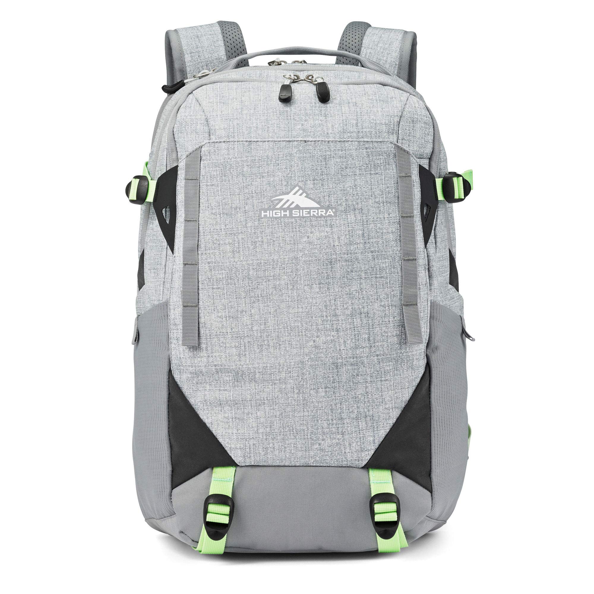High Sierra Takeover Kids/Adults Backpack with Laptop Pocket, Drop Protection Pocket, Tablet Sleeve, and 360 Reflectivity, Silver/Neon Mint