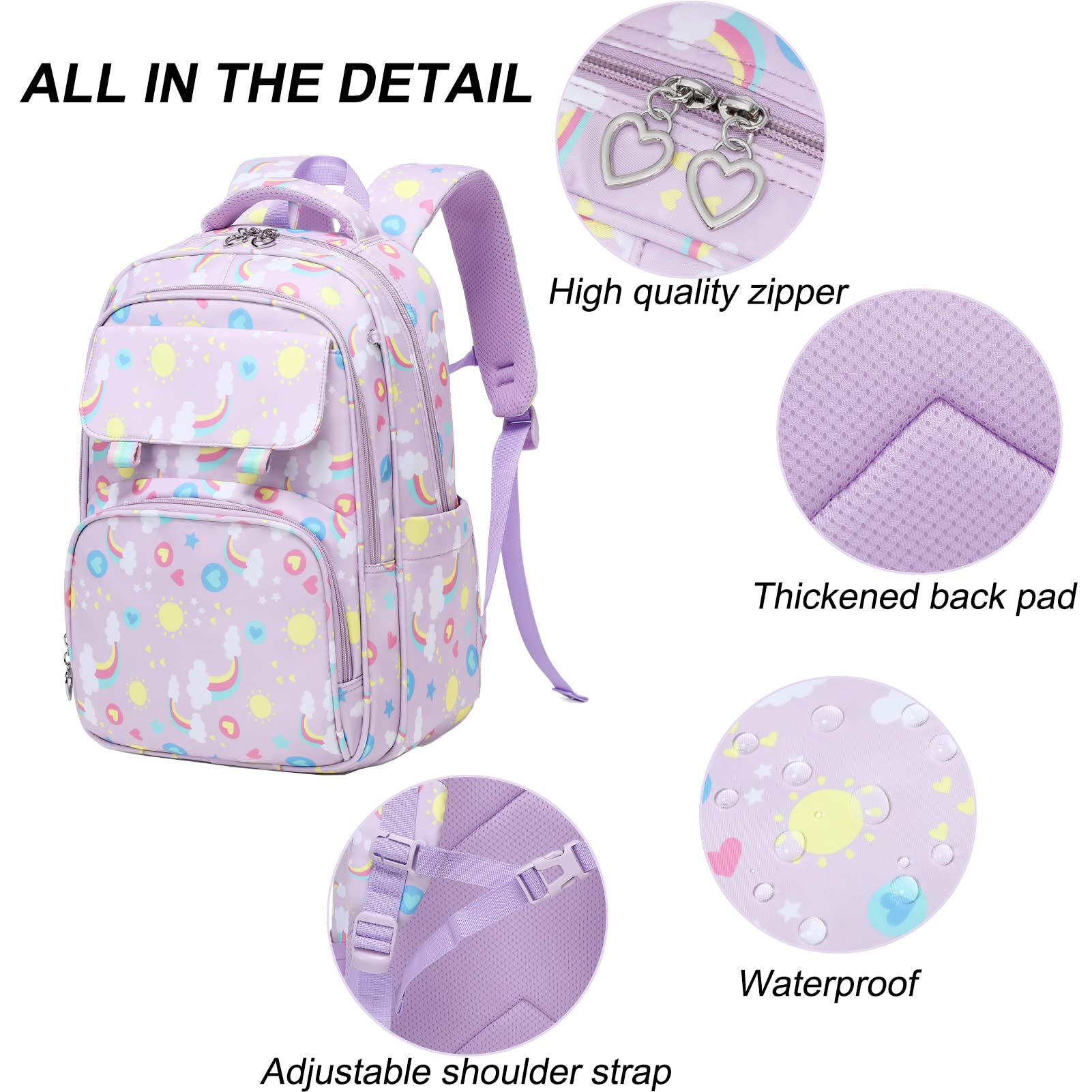 ZHIERNA School Backpack with Lunch Bag for Teen Girls,15.6’’ Laptop Backpacks, 2Pcs Set College Bookbags with Reflective Tape (Black)