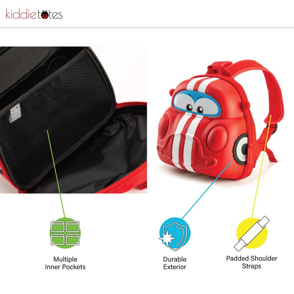 Kiddietotes Car Backpack for Boys and Children – Three Color Options of Cars Backpack for Toddlers – Perfect for Daycare, Preschool, Kindergarten, and Elementary School