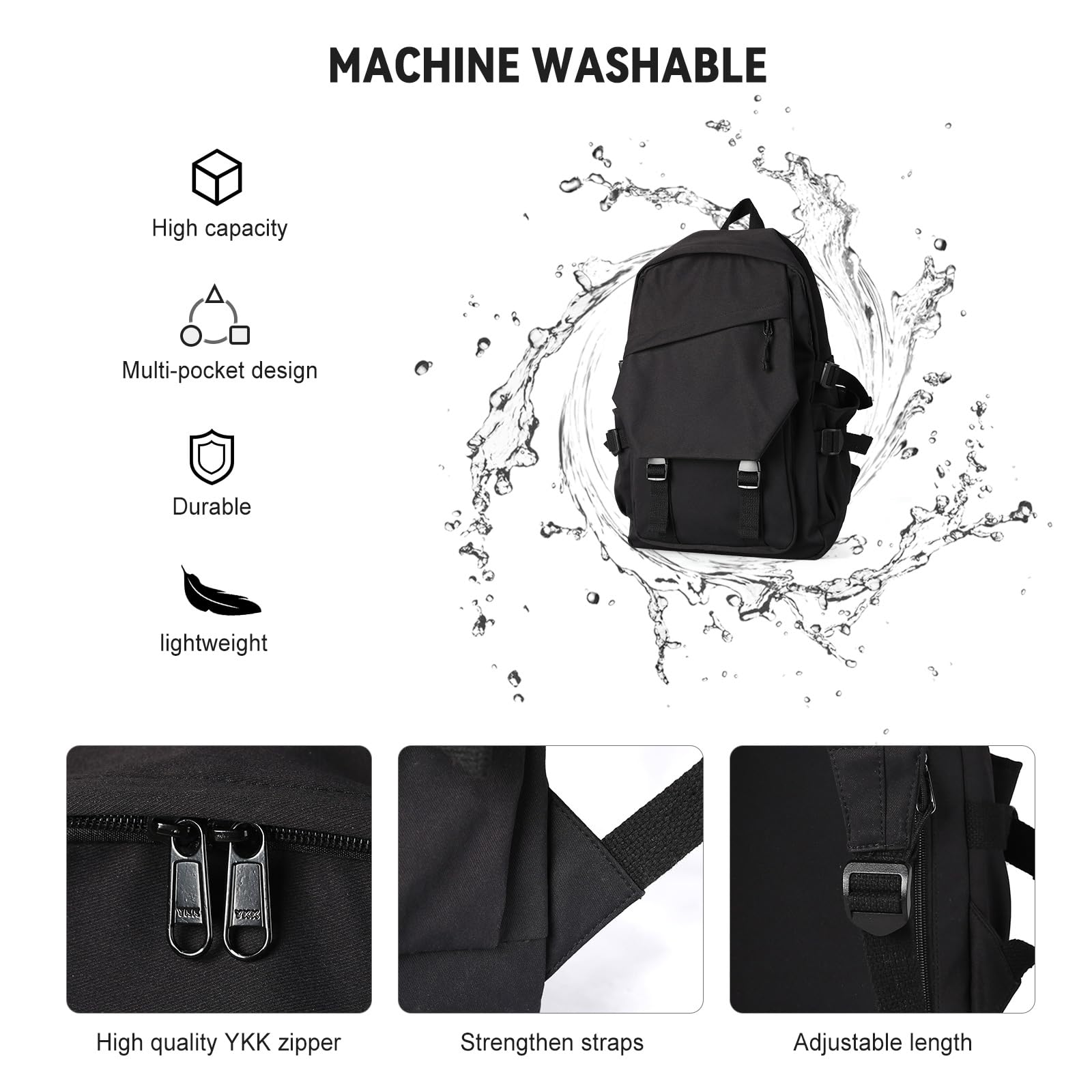 coowoz School Backpack Black Bookbag College High School Bags For Boys Girls Travel Rucksack Casual Daypack Laptop Backpacks(Black3)