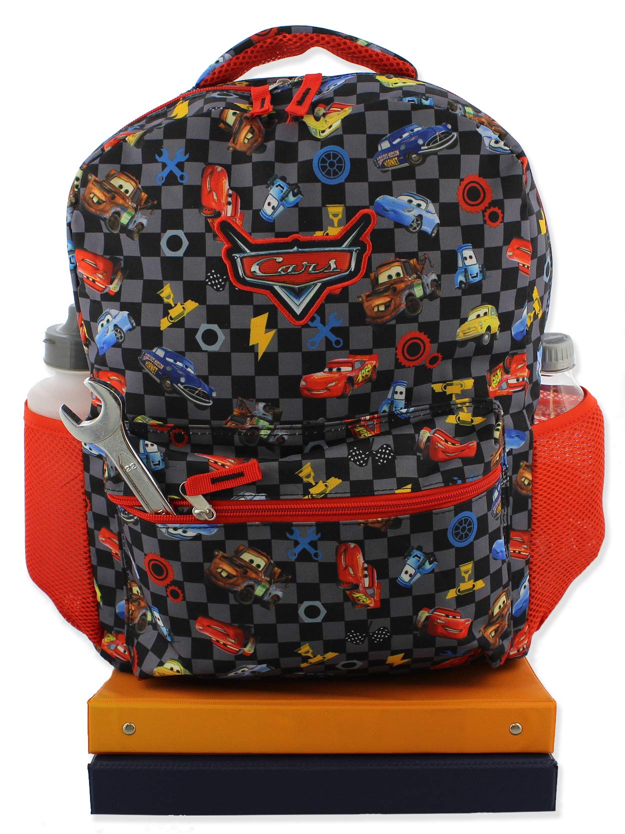 Disney Cars Boy's Girl's 16 Inch School Backpack Bag Lightning McQueen Mater (One Size, Black/Red)