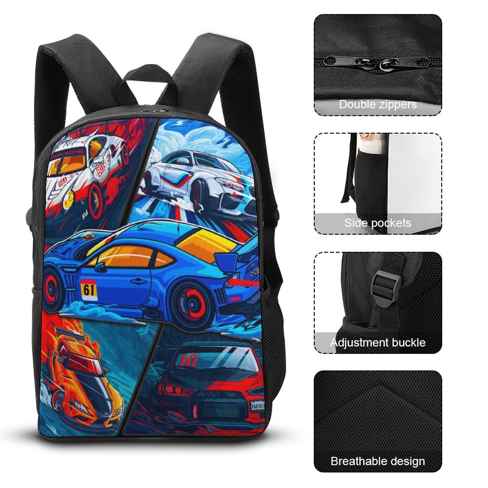 Race Car Backpack Casual Backpack Fashion Laptop Backpack Travel Hiking Camping Backpack For Teen Girls Boys