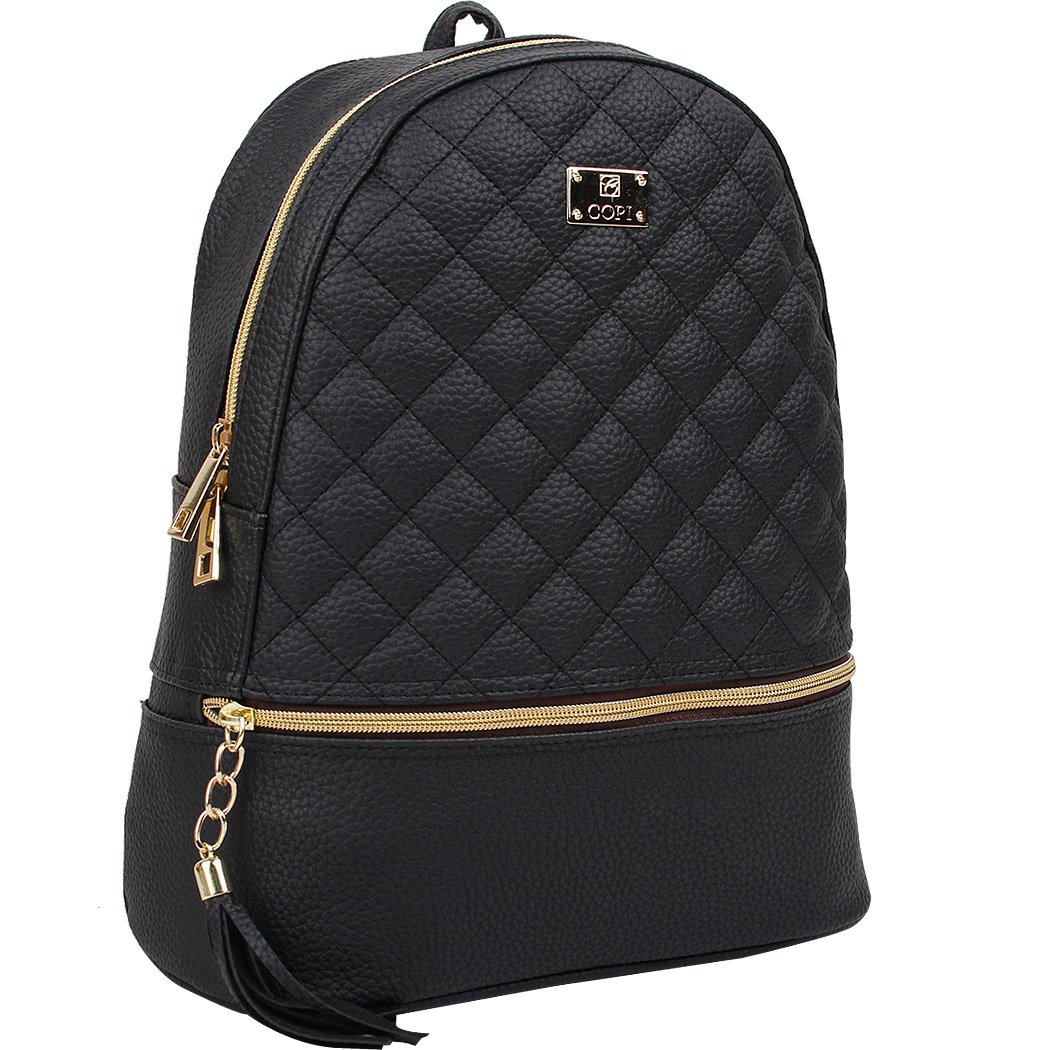 Copi Women's Simple Design Fashion Quilted Casual Backpacks Black