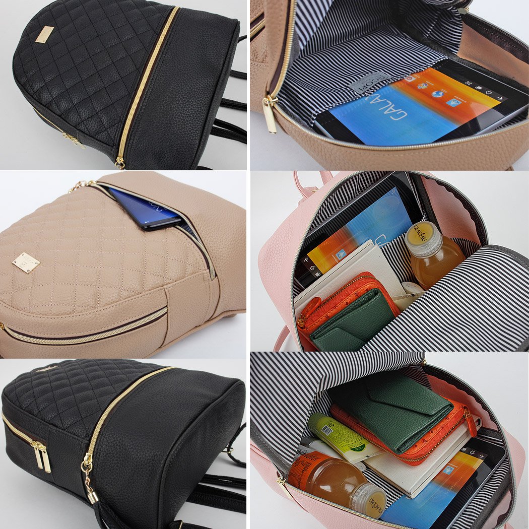 Copi Women's Simple Design Fashion Quilted Casual Backpacks Black