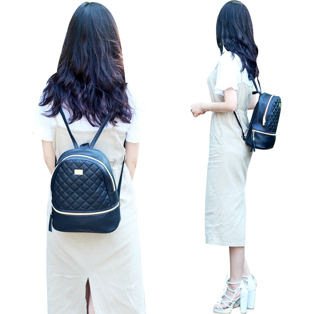 Copi Women's Simple Design Fashion Quilted Casual Backpacks Black