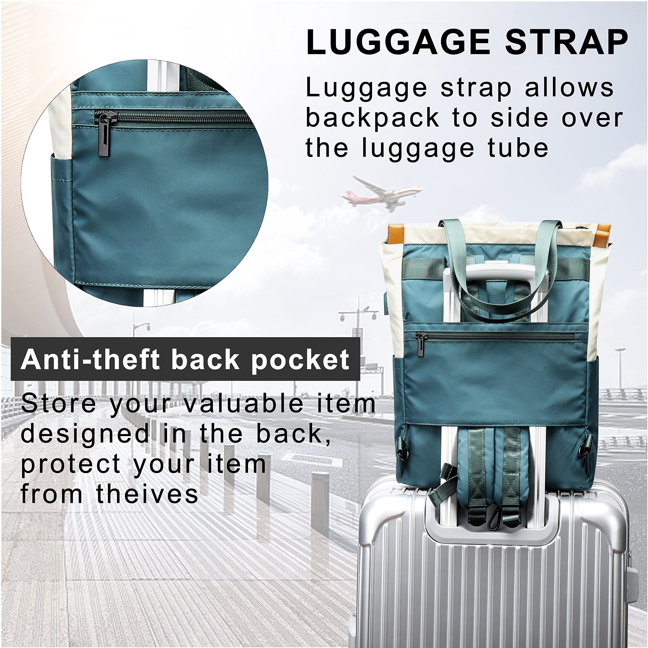 Travel Laptop Backpack for Women Convertible Tote Daypack with USB Charging Port by COOLCY