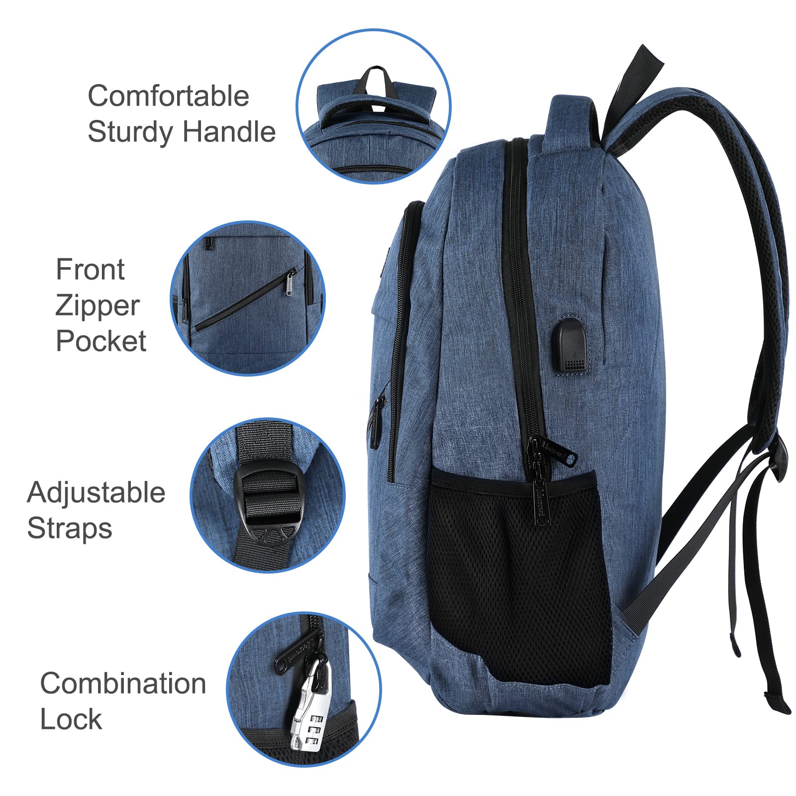 Mecrowd Laptop Backpack for Men, Business Anti Theft Backpack with USB Charging Port, 15.6 Inch Large Backpack for Travel Hiking, College School Bookbag Casual Daypack (Blue)