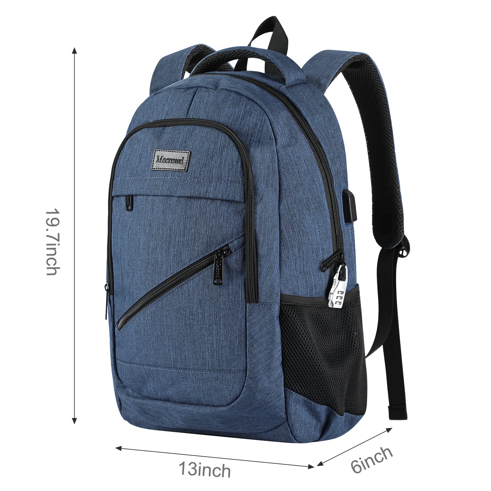 Mecrowd Laptop Backpack for Men, Business Anti Theft Backpack with USB Charging Port, 15.6 Inch Large Backpack for Travel Hiking, College School Bookbag Casual Daypack (Blue)