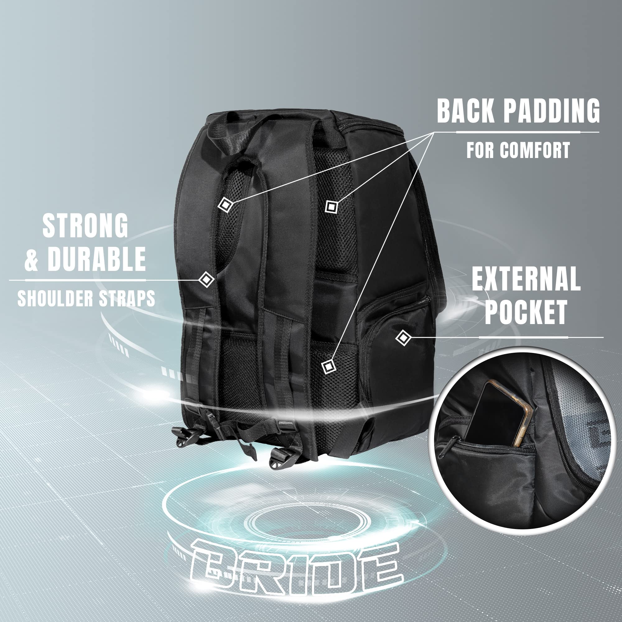 JDM LAB Spec R Bride Racing Fabric Large Capacity Everyday Backpack, Laptop Compartment, Water-Resistant, Casual Bookbag (Gradation/Black)