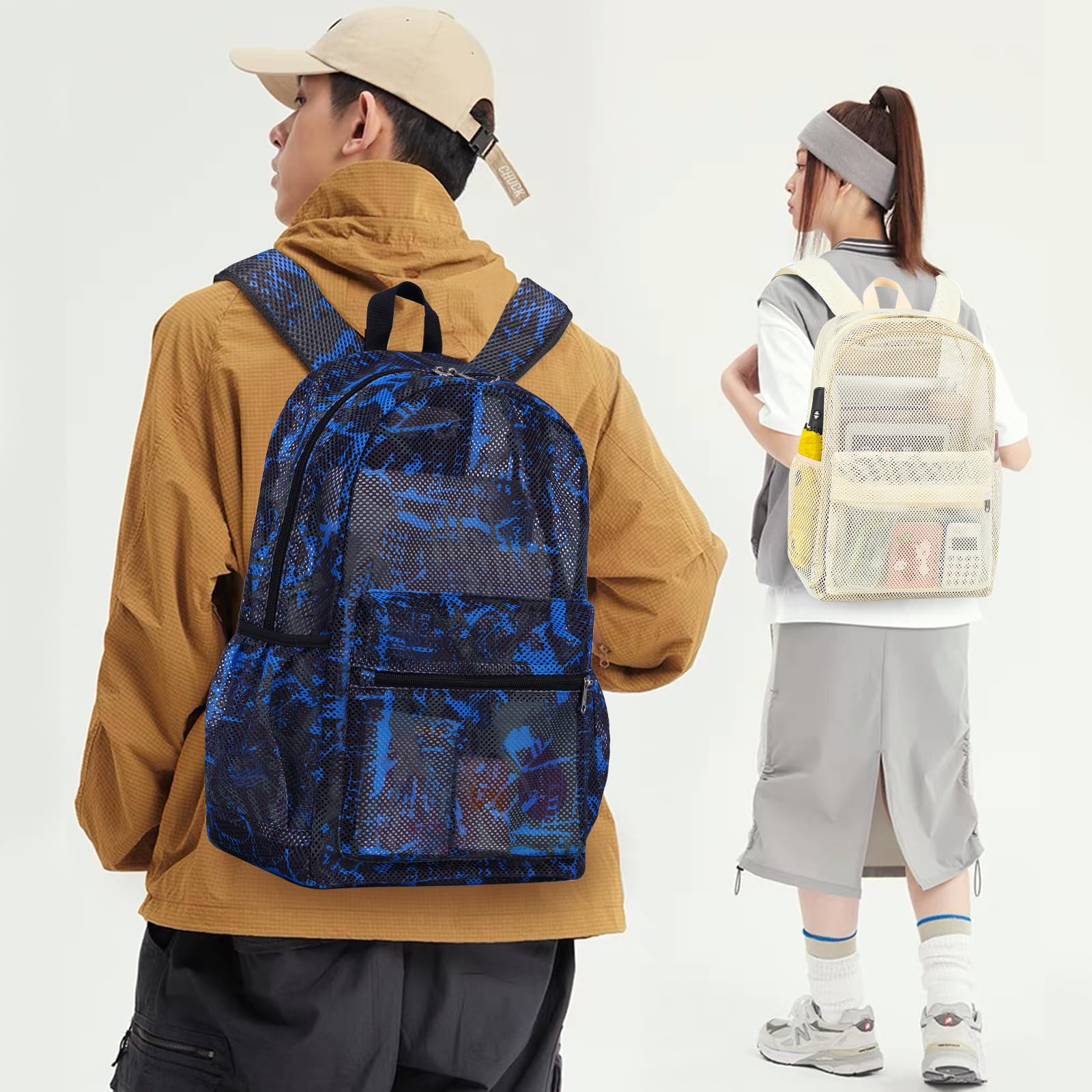 Bluboon Mesh Backpack Girls Kid Semi-Transparent School Bookbags See-through Lightweight Waterproof Casual Daypack for Beach Gym Travel