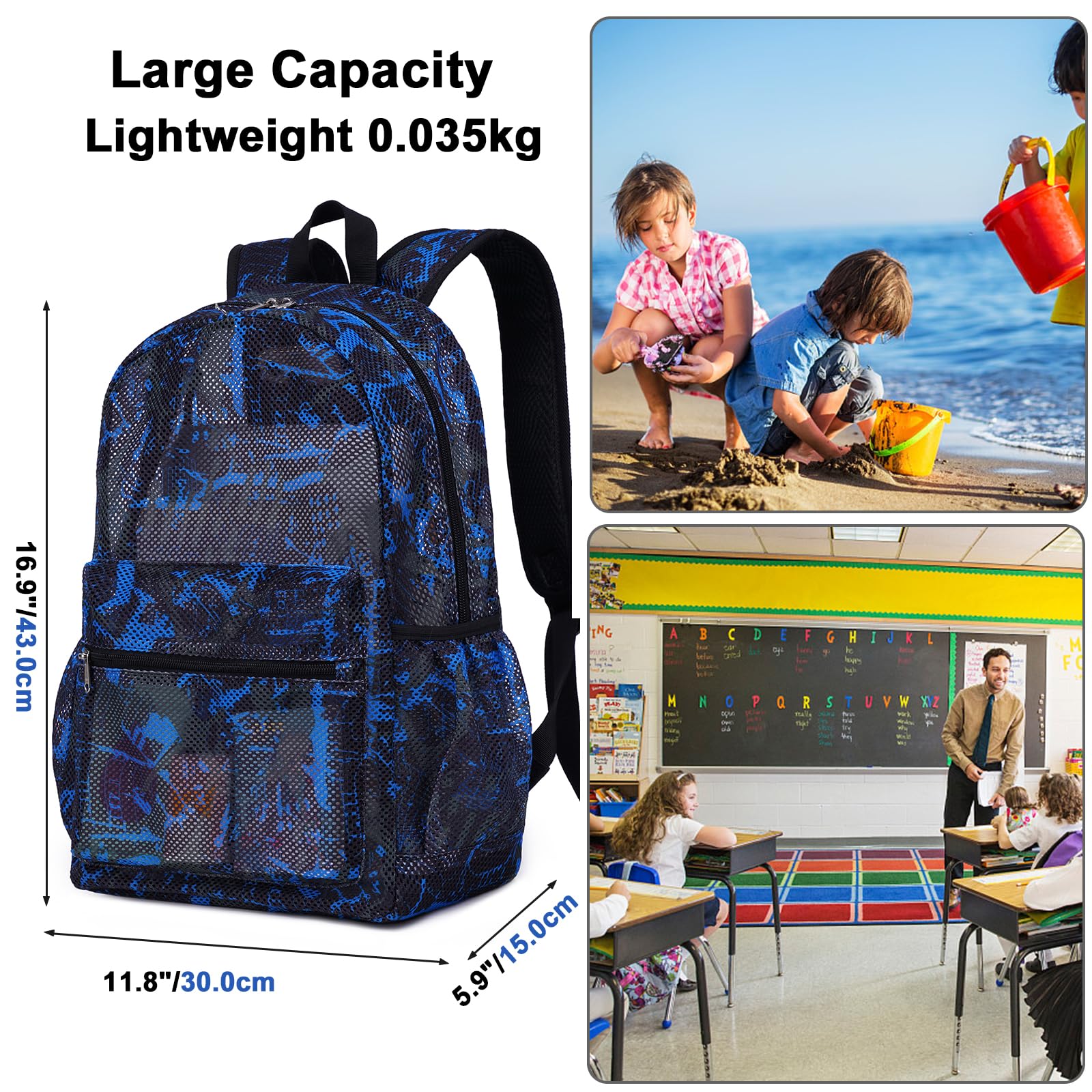Bluboon Mesh Backpack Girls Kid Semi-Transparent School Bookbags See-through Lightweight Waterproof Casual Daypack for Beach Gym Travel