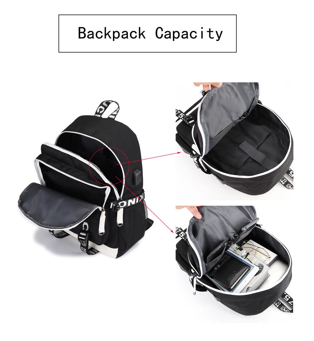 TIMMOR MAGIC Japanese Anime Backpack for Boys with USB Charging Port, Middle School College nezuko Bookbags for Women Men.(Black8)