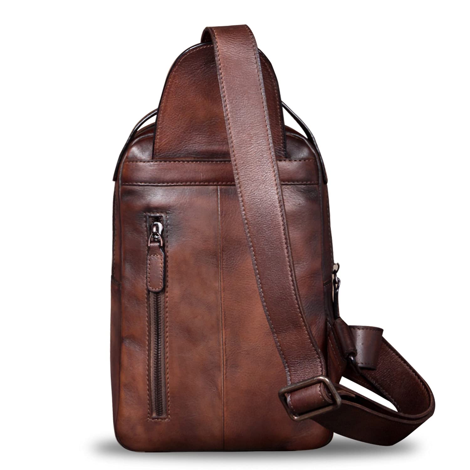 Genuine Leather Sling Bag Chest Shoulder Fanny Bag Hiking Backpack Vintage Handmade Crossbody Daypack (Coffee)