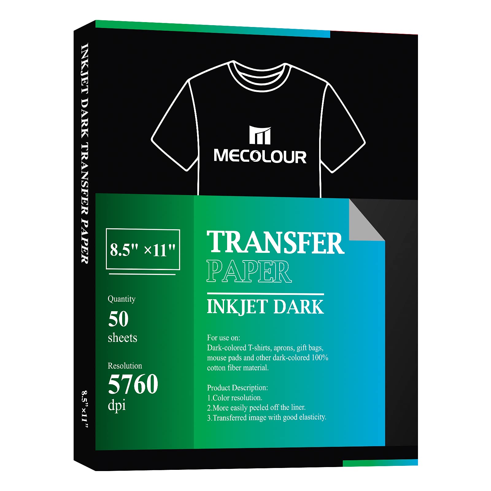 MECOLOUR Inkjet Iron On Heat Transfer Paper 20 Sheets for Dark Fabric 8.5x11”A4 for T-Shirt,Totes, Bags for Any Inkjet Printer, Long Lasting Printing Transfer Paper for Heat Press