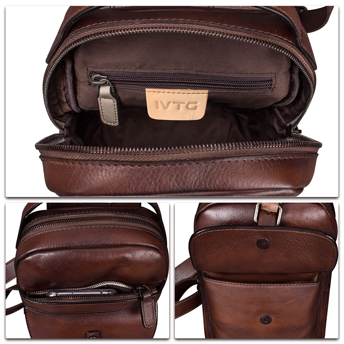 Genuine Leather Sling Bag Chest Shoulder Fanny Bag Hiking Backpack Vintage Handmade Crossbody Daypack (Coffee)