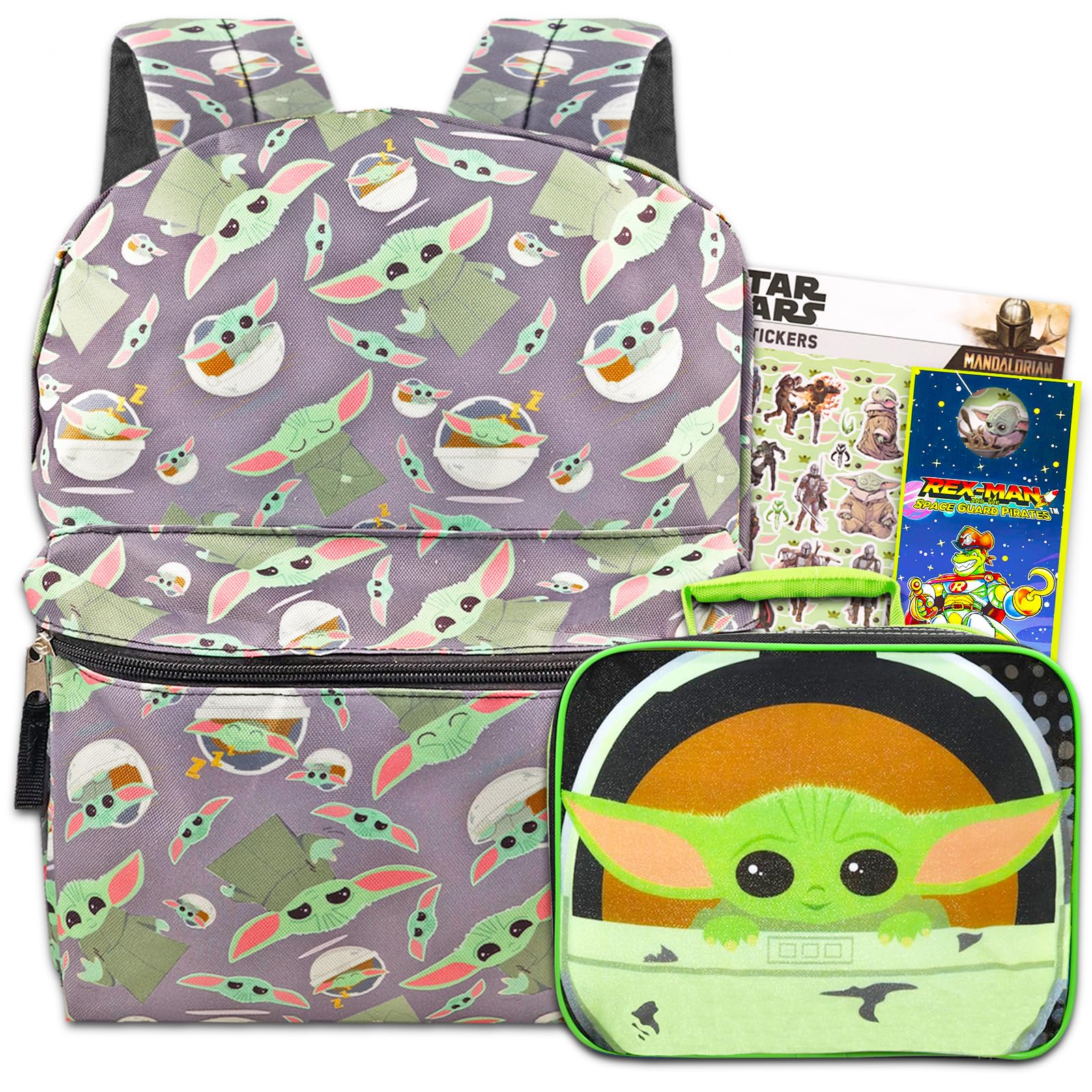 Star Wars Backpack and Lunch Box Set - Bundle with Baby Yoda School Backpack for Boys, Star Wars Lunch Bag, Stickers | Star Wars The Child Backpack
