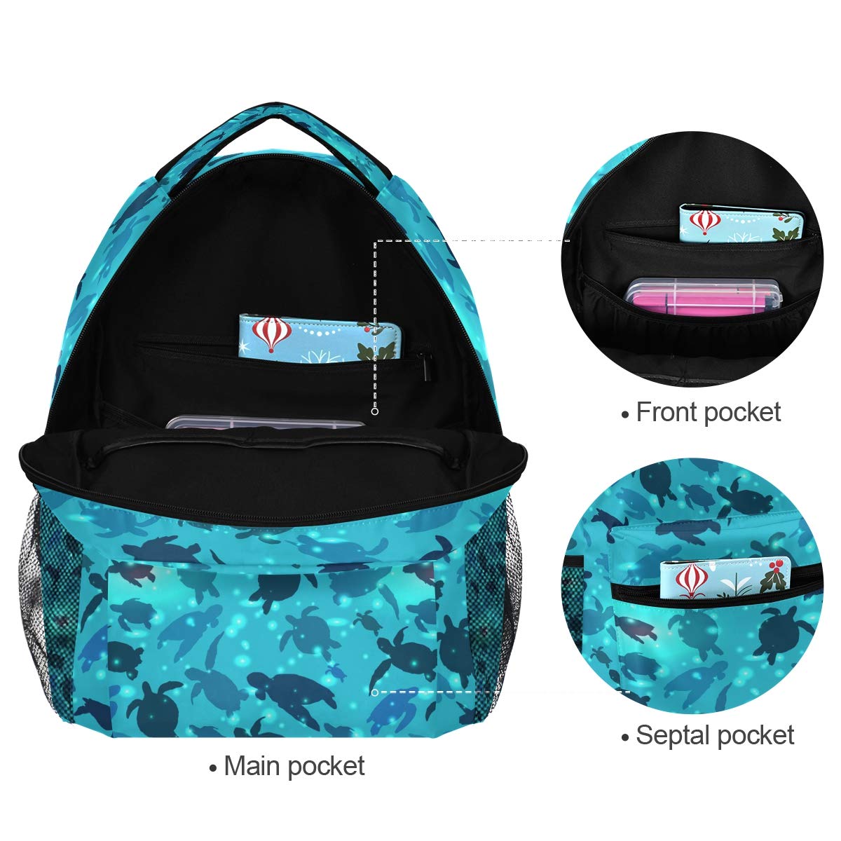 Qilmy Sea Turtle Laptop Backpack Waterproof College Students Bookbags Middle School Bookbag Computer Daypack for Teen Boys Girls