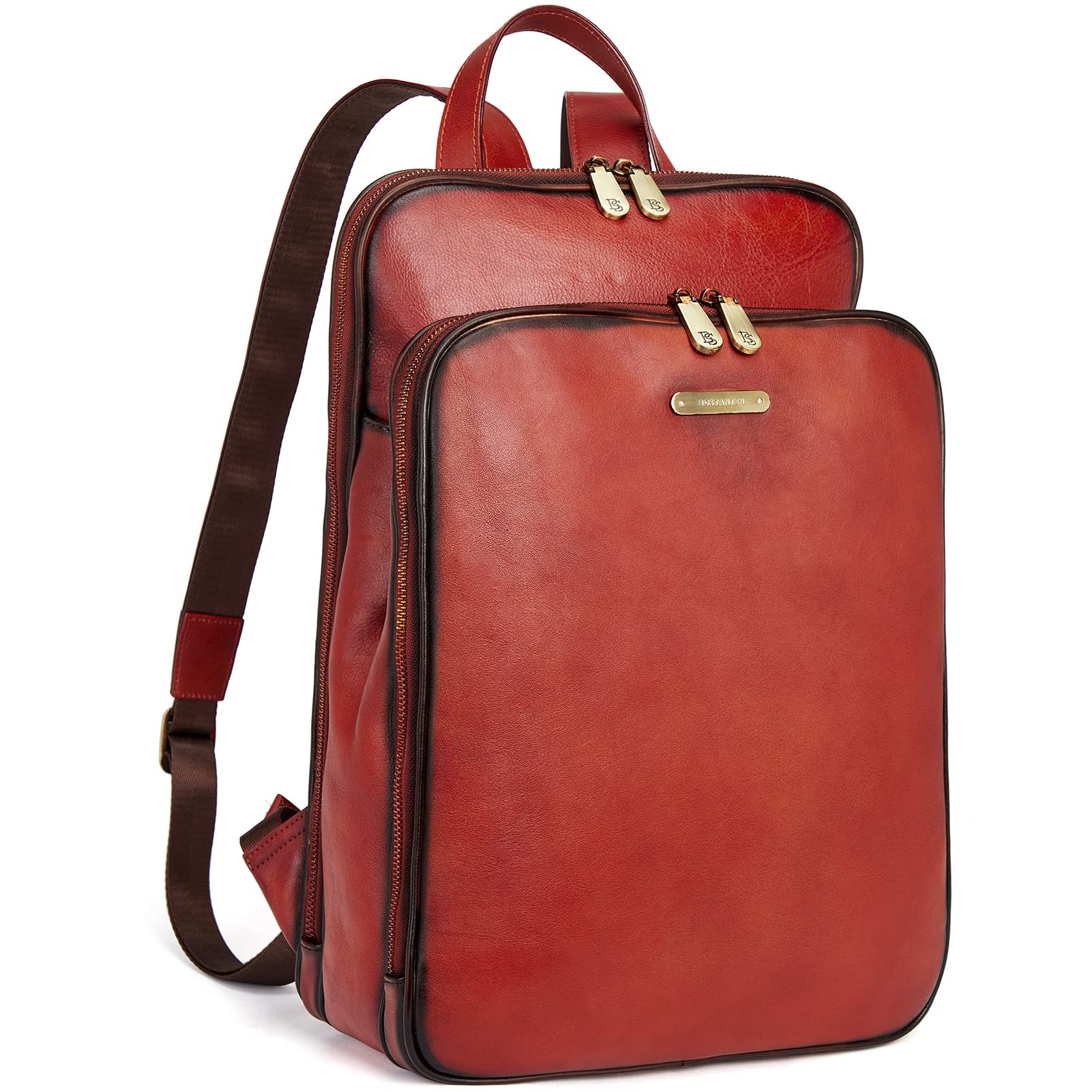 BOSTANTEN Womens Laptop Backpack Leather 15.6 inch Computer Back Pack Business College Daypack Vintage Large Travel Bag