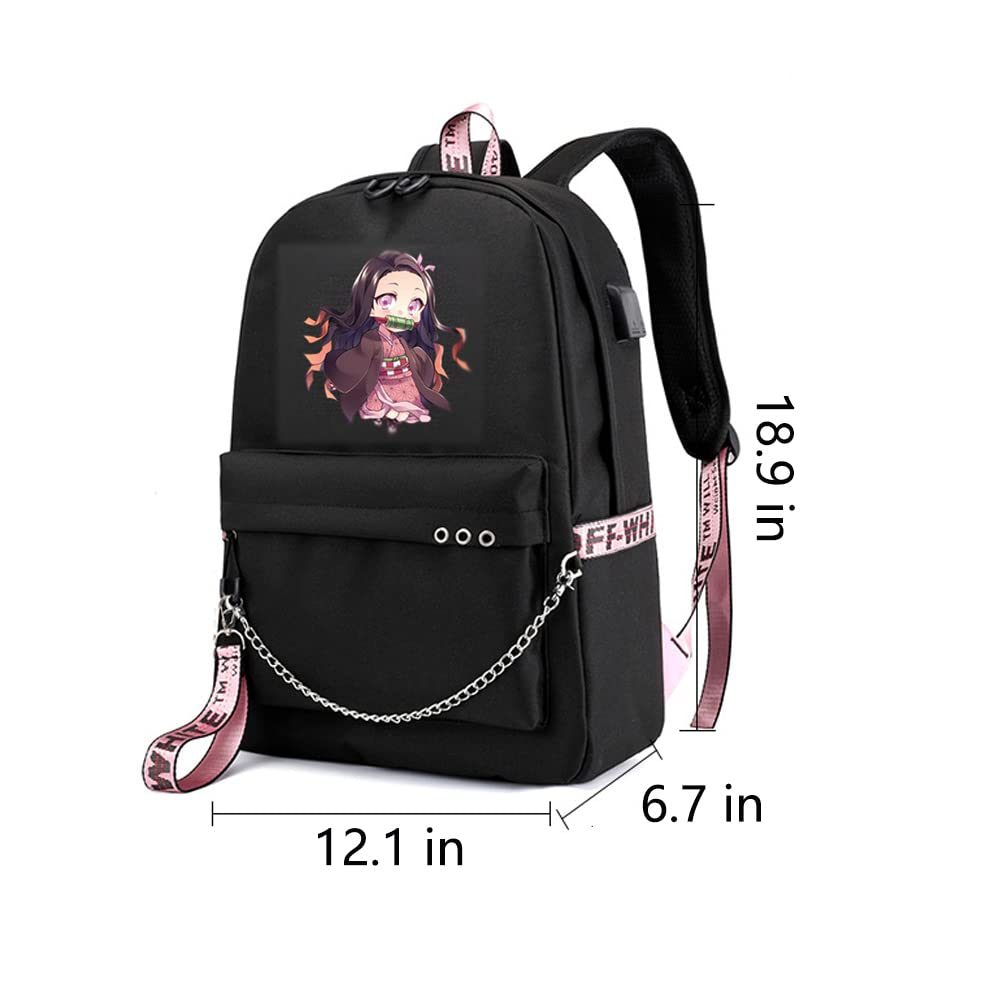 WZCSLM Anime Cosplay Laptop Backpack with USB Charging Port, Middle School College Bookbags for Women Men (black)