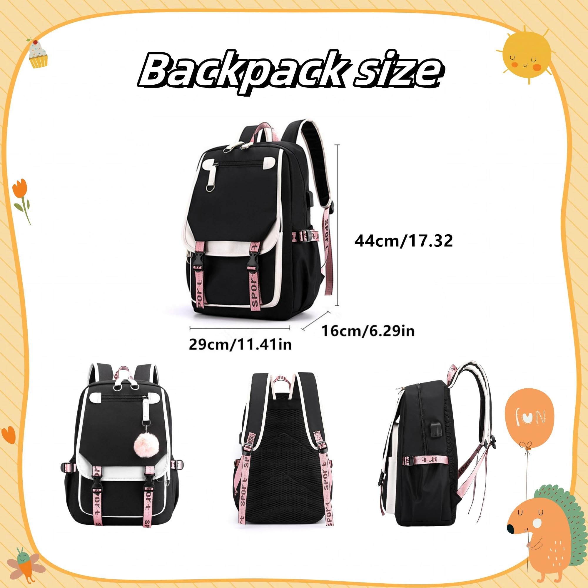Backpack for Girls Casual Daypack Nylon Waterproof Kids Elementary Middle Schoolbag Children Bookbag