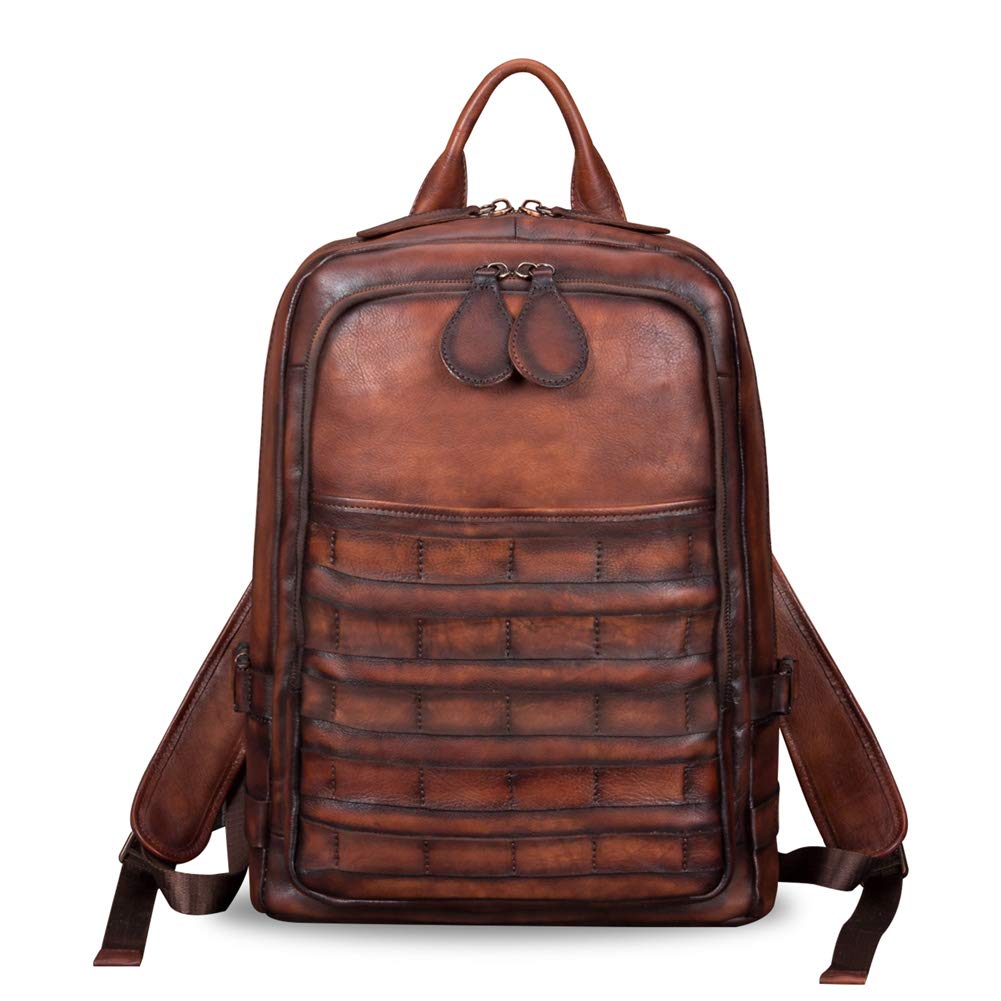 Genuine Leather Backpack for Men Vintage Handmade High Capacity Rucksack Casual Daypack Laptop Knapsack (Coffee)