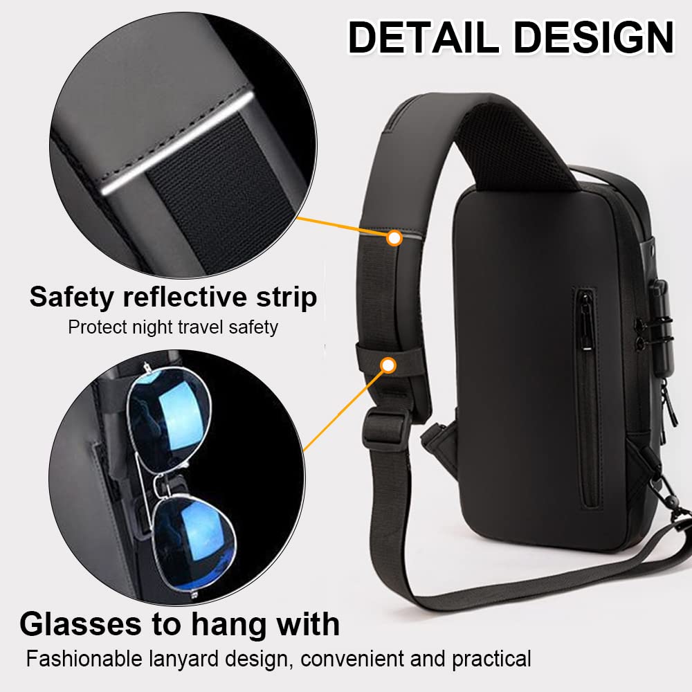 HOXSURY Sling Backpack USB Anti-Theft Waterproof Chest Daypack Casual Shoulder Bag (Grey)