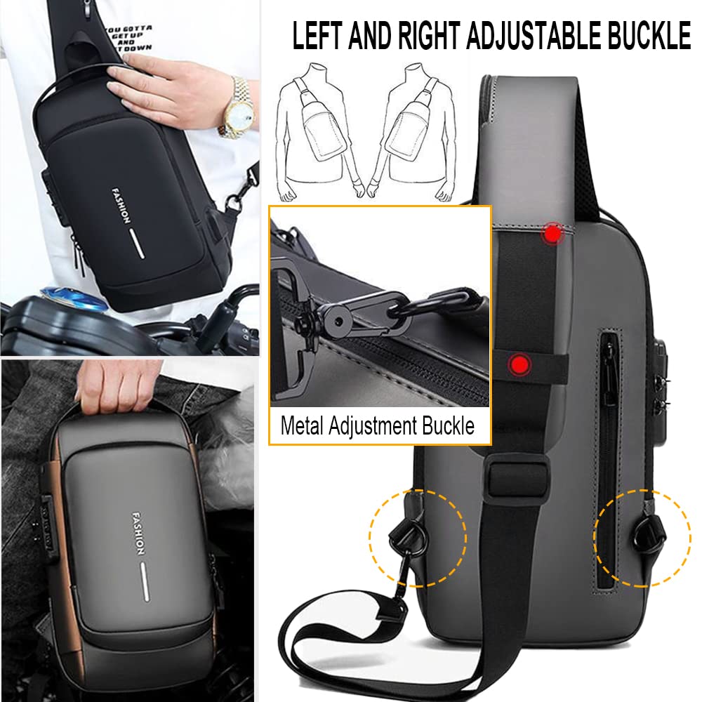 HOXSURY Sling Backpack USB Anti-Theft Waterproof Chest Daypack Casual Shoulder Bag (Grey)