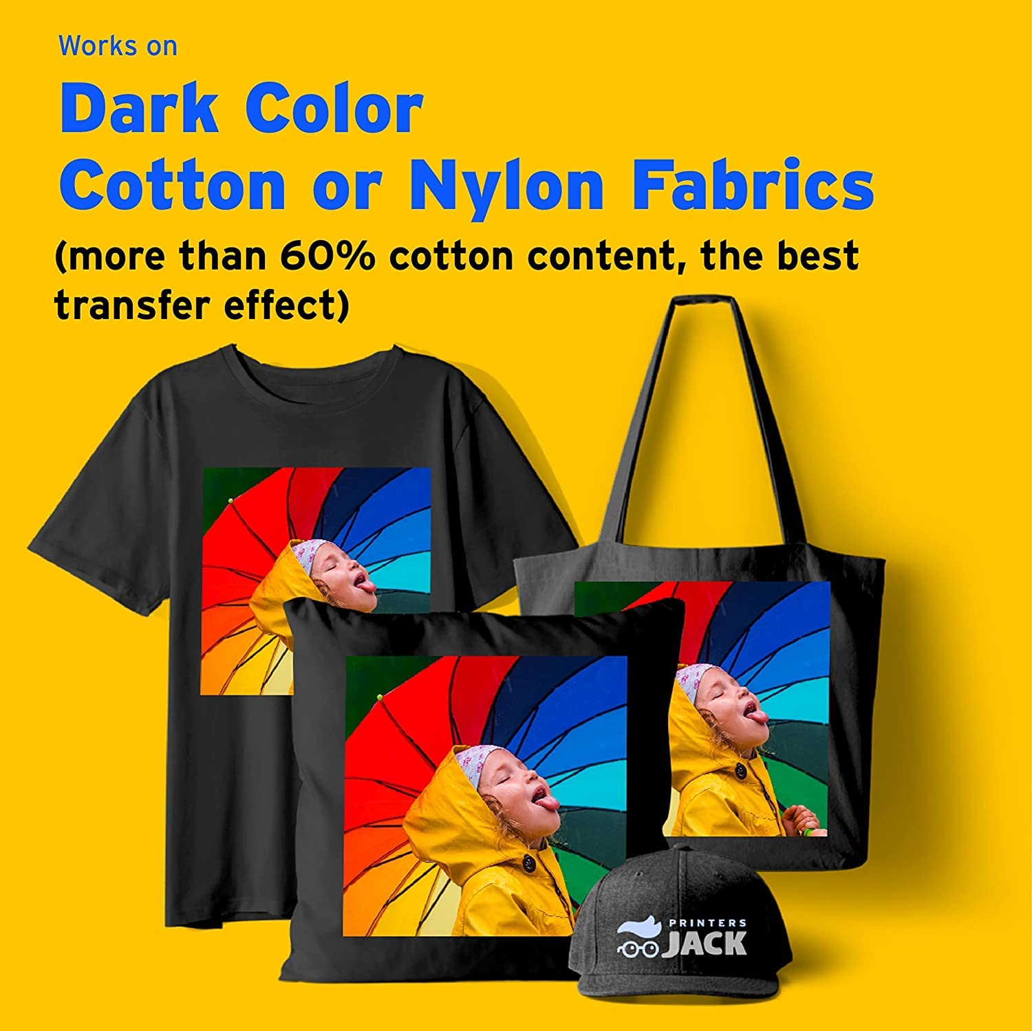 Printers Jack Iron-On Heat Transfer Paper for Dark Fabric 10 Pack 8.5"x11.7" T-Shirt Transfer Paper for Inkjet Printer Wash Durable, Long Lasting Transfer, No Cracking